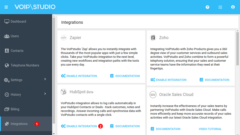Administrator Manual - Integrations - HubSpot | VoIPstudio
