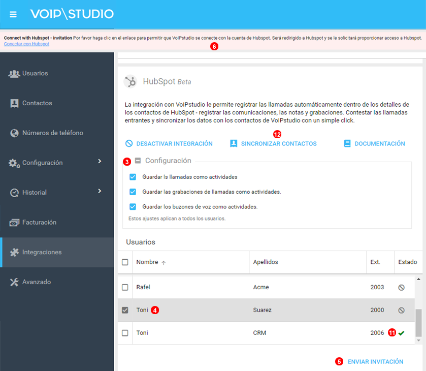 Manual del administrador - Integraciones - HubSpot | VoIPstudio